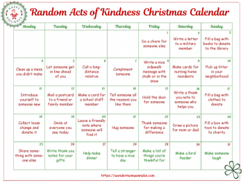 Free Random Acts of Kindness Christmas Calendar
