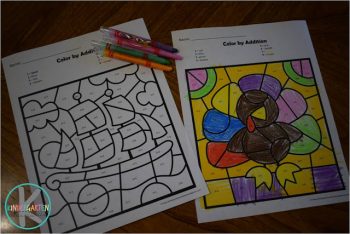 Free Thanksgiving Color by Addition Pages