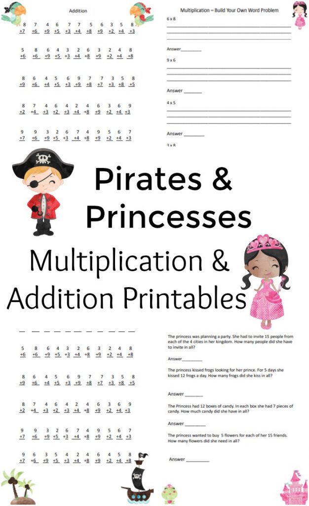 Free Pirate & Princess Math Worksheets