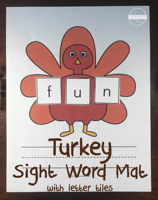 FREE Turkey Sight Word Mat Printable | Free Homeschool Deals