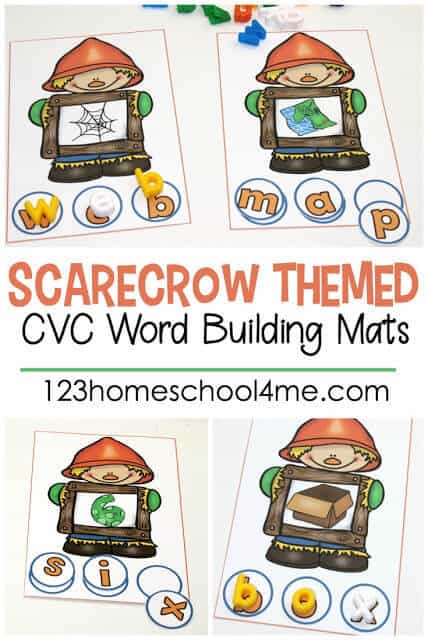 FREE Scarecrow CVC Word Building Mats | Free Homeschool Deals