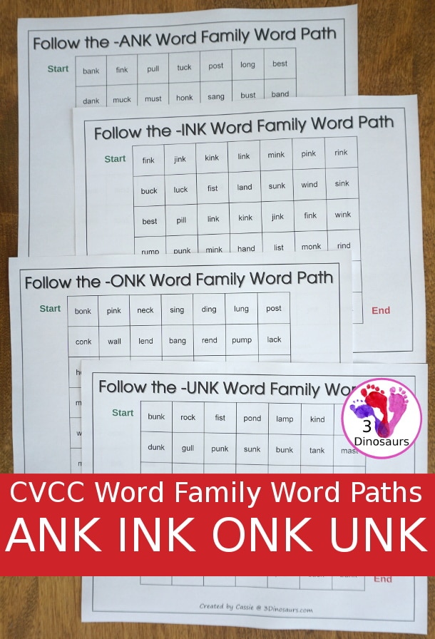 FREE CVCC Word Family Word Paths (-ank, -ink, -onk, -unk) | Free ...