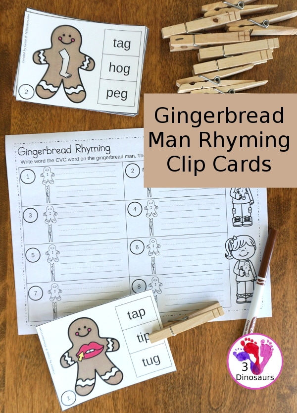 FREE Gingerbread Man Rhyming Clip Cards | Free Homeschool Deals