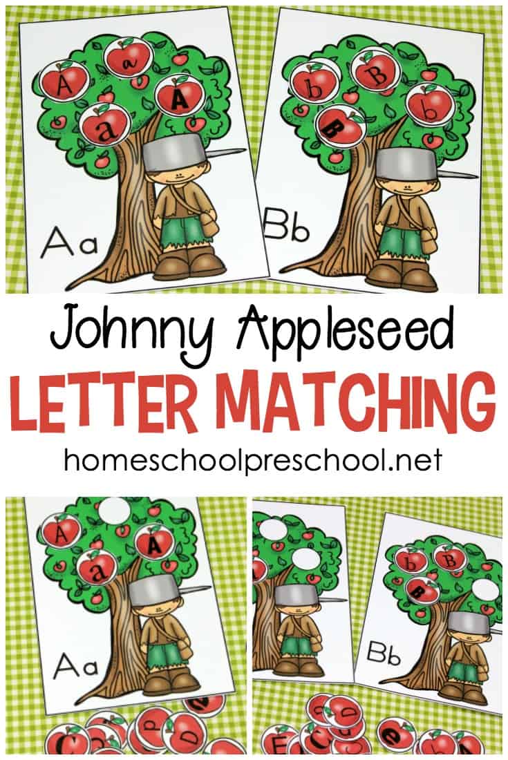 FREE Johnny Appleseed Letter Matching Game | Free Homeschool Deals