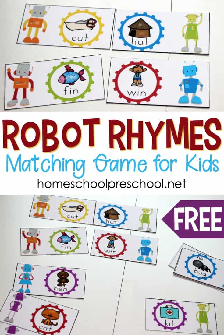 FREE Robot-Themed Rhyming Words Game | Free Homeschool Deals