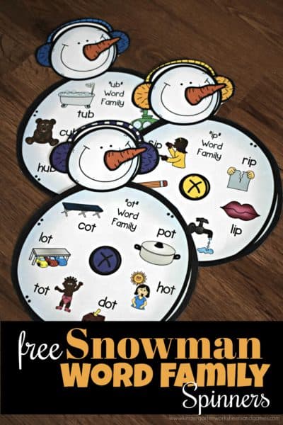 FREE Snowman Word Family Spinners | Free Homeschool Deals