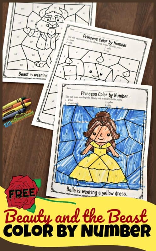 FREE Beauty and the Beast Color by Number Worksheets | Free Homeschool ...