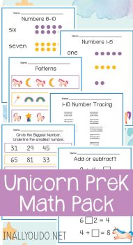 FREE Unicorn Pre-K Math Pack | Free Homeschool Deals