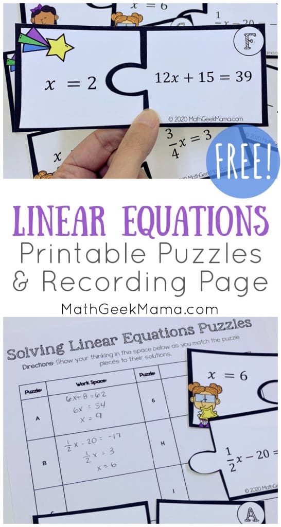 FREE Linear Equations Puzzles | Free Homeschool Deals