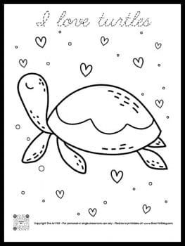 I Love Turtles Cursive Coloring Page | Free Homeschool Deals