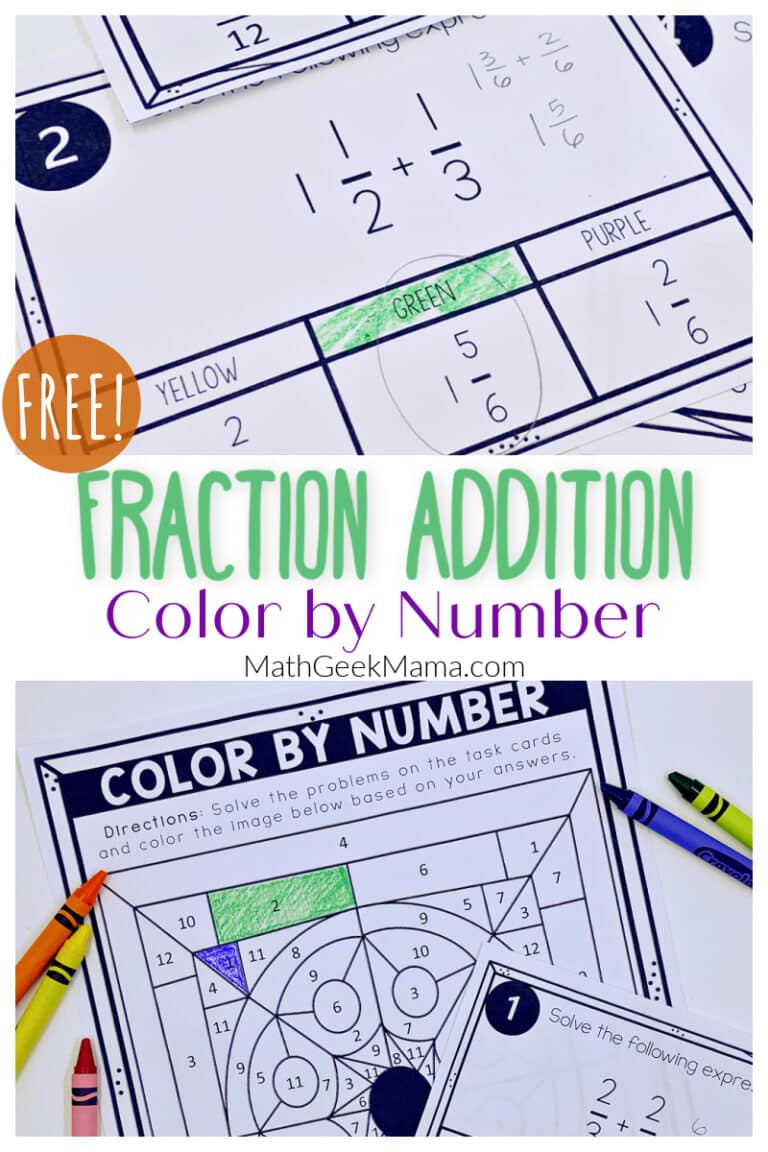 Fractions Color by Number Worksheets: Unlike Denominators & Mixed ...
