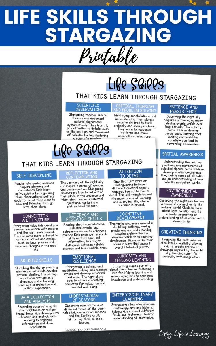 Life Skills Through Stargazing Free Printable | Free Homeschool Deals