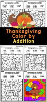 Thanksgiving Color by Number Addition Worksheets | Free Homeschool Deals