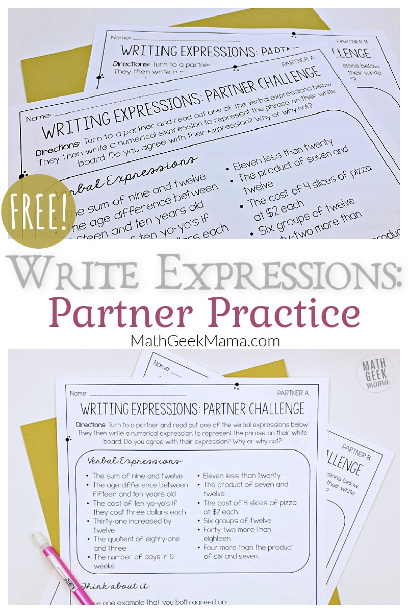 Middle School Writing Numerical Expressions Activity | Free Homeschool ...